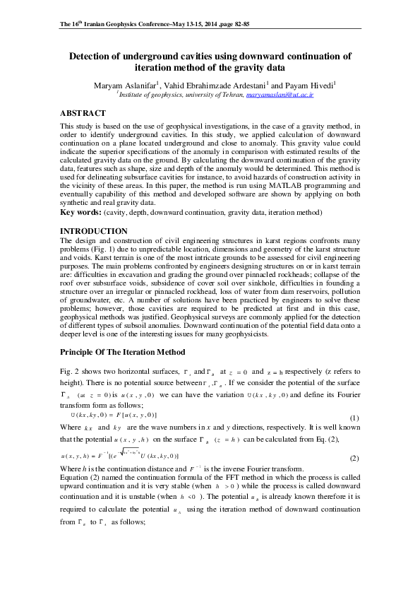 (PDF) Detection of underground cavities using downward continuation of iteration method of the ...