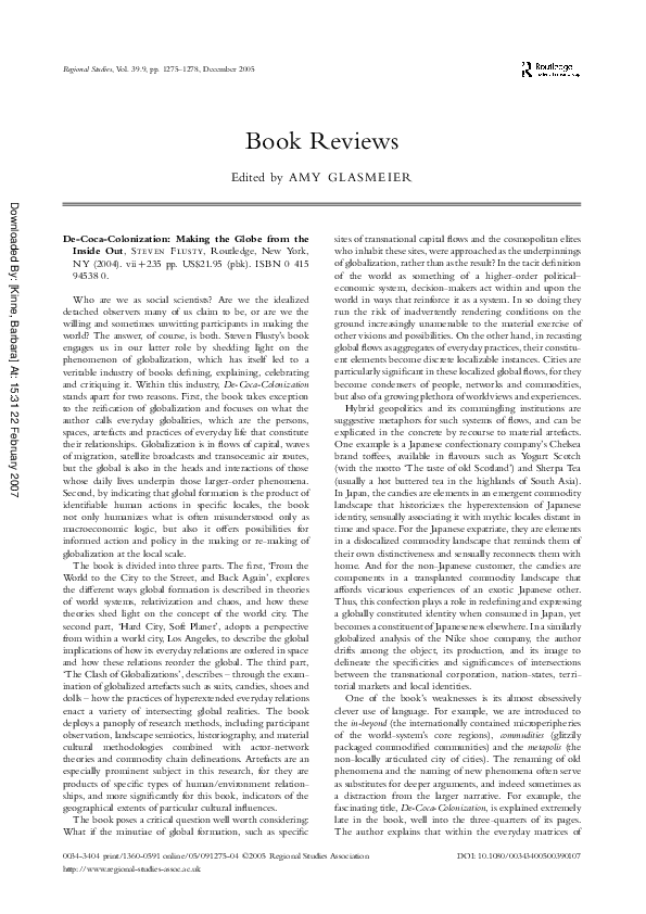 (PDF) Book review: De-Coca-Colonization: Making the Globe from the ...