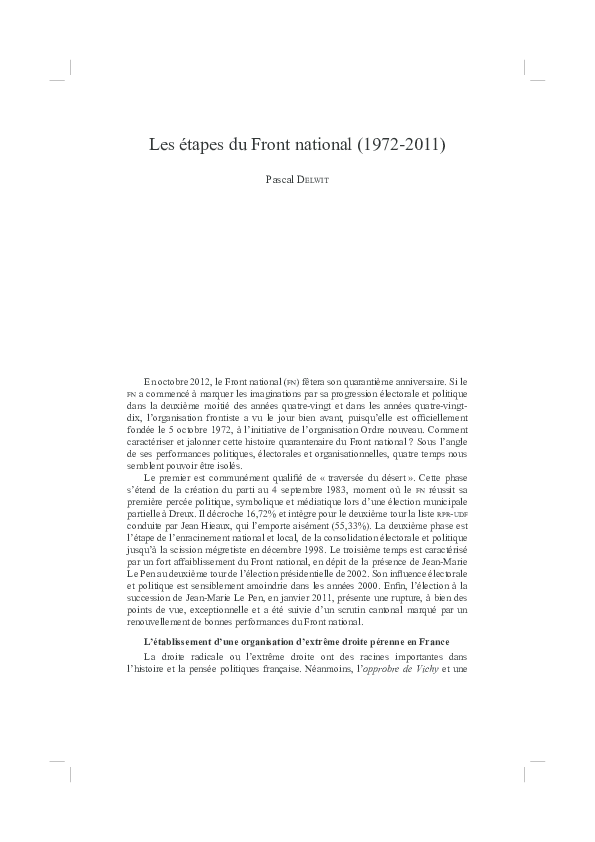 (PDF) Les étapes du Front national. 1972-2011
