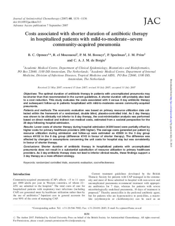 (PDF) Costs associated with shorter duration of antibiotic therapy in ...