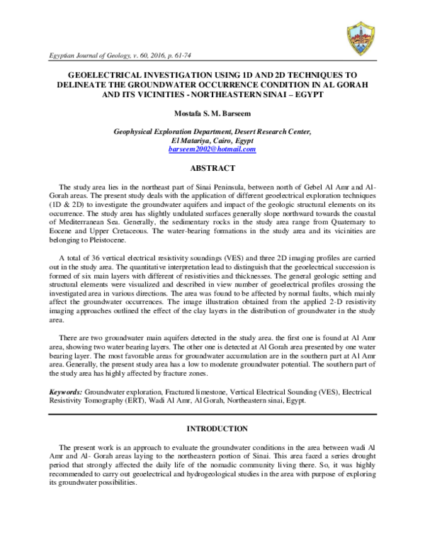 Pdf Geoelectrical Investigation Using 1d And 2d Techniques To Delineate The Groundwater