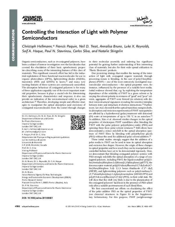(PDF) Controlling the Interaction of Light with Polymer Semiconductors