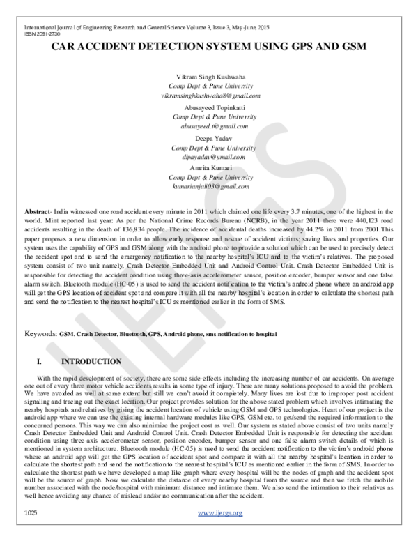 (PDF) CAR ACCIDENT DETECTION SYSTEM USING GPS AND GSM