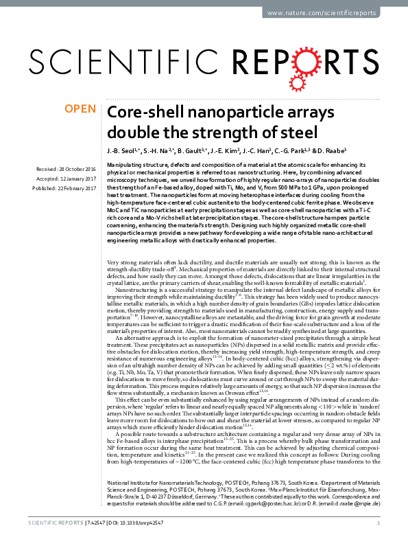 (PDF) Core-shell nanoparticle arrays double the strength of steel OPEN