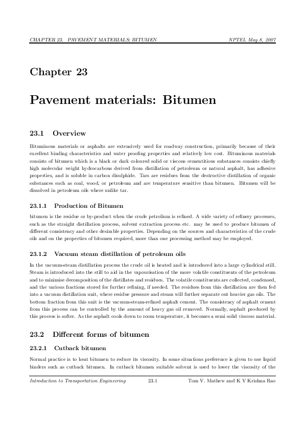(PDF) Pavement materials: Bitumen 23.1 Overview
