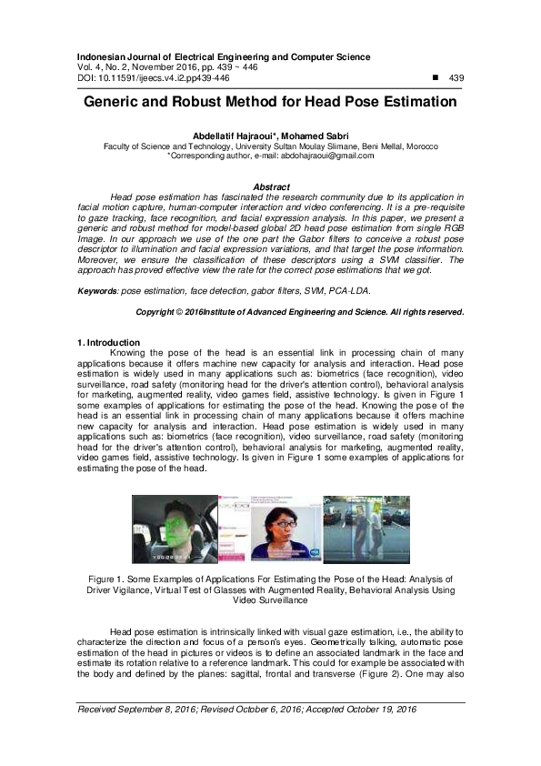 (PDF) Generic and Robust Method for Head Pose Estimation