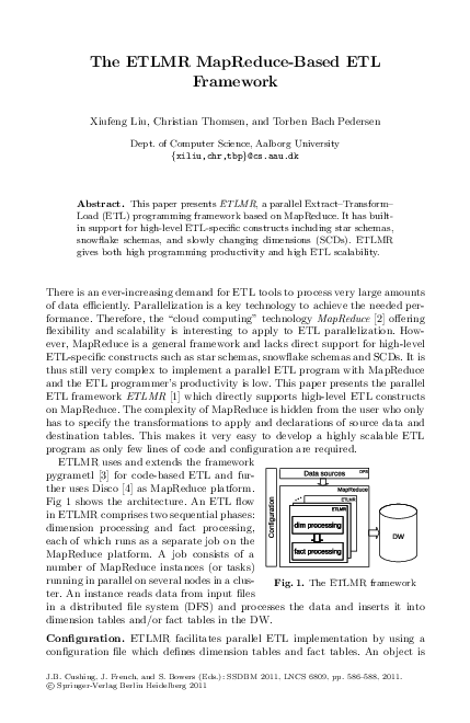 Pdf The Etlmr Mapreduce Based Etl Framework Xiufeng Liu