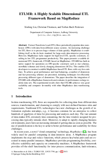 Pdf Etlmr A Highly Scalable Dimensional Etl Framework Based On Mapreduce