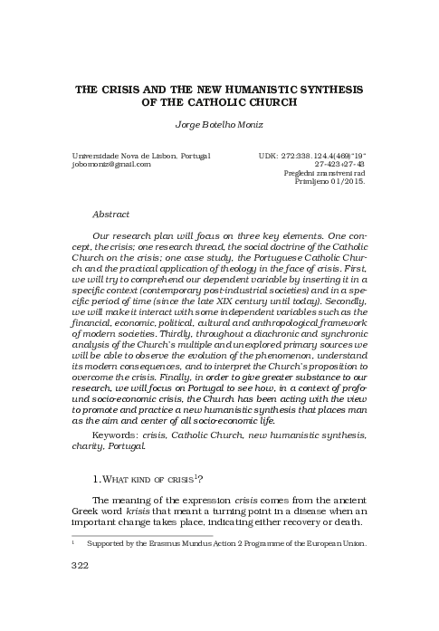 (PDF) The crisis and the new humanistic synthesis of the Catholic Church