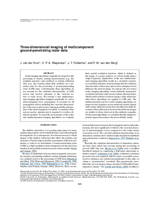 Pdf Three‐dimensional Imaging Of Multicomponent Ground‐penetrating Radar Data