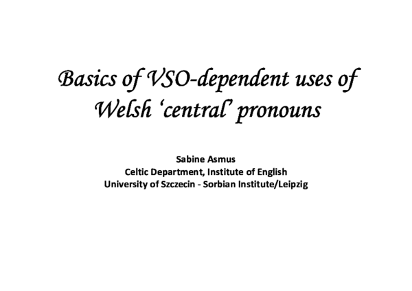 (PDF) Basics of VSO-dependent uses of Welsh 'central' pronouns