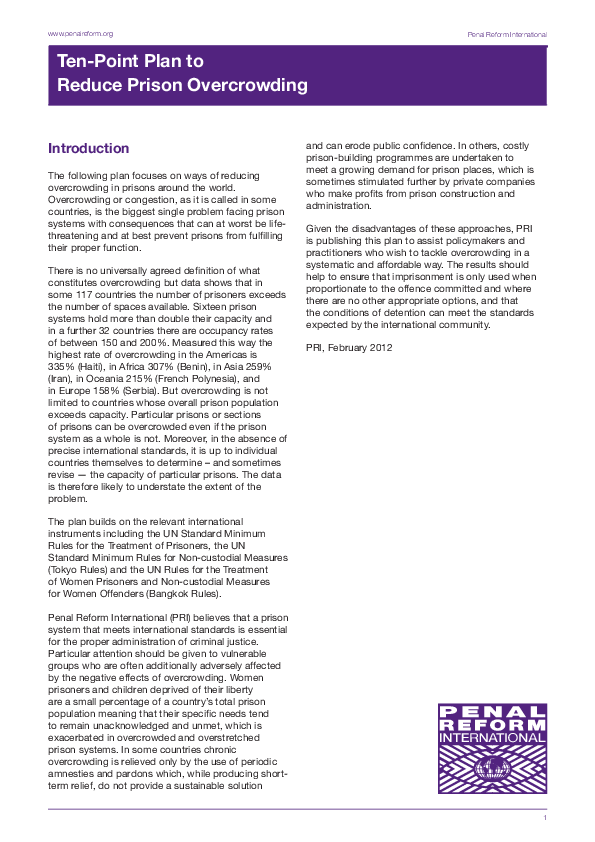 (PDF) Penal Reform International Ten-Point Plan to Reduce Prison ...