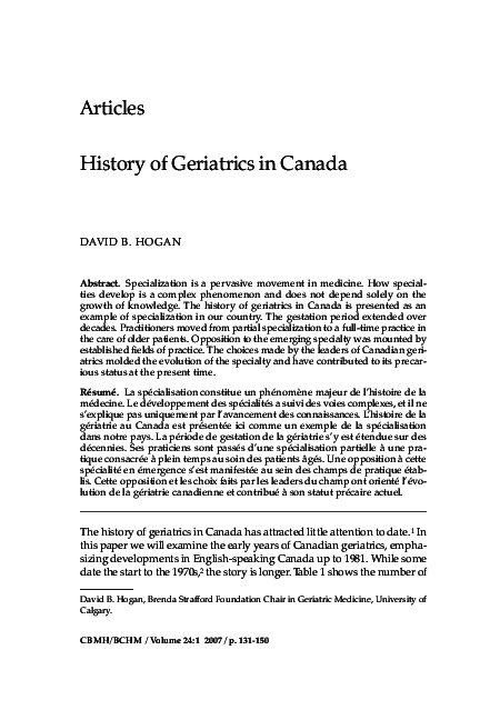 (PDF) Articles History of Geriatrics in Canada