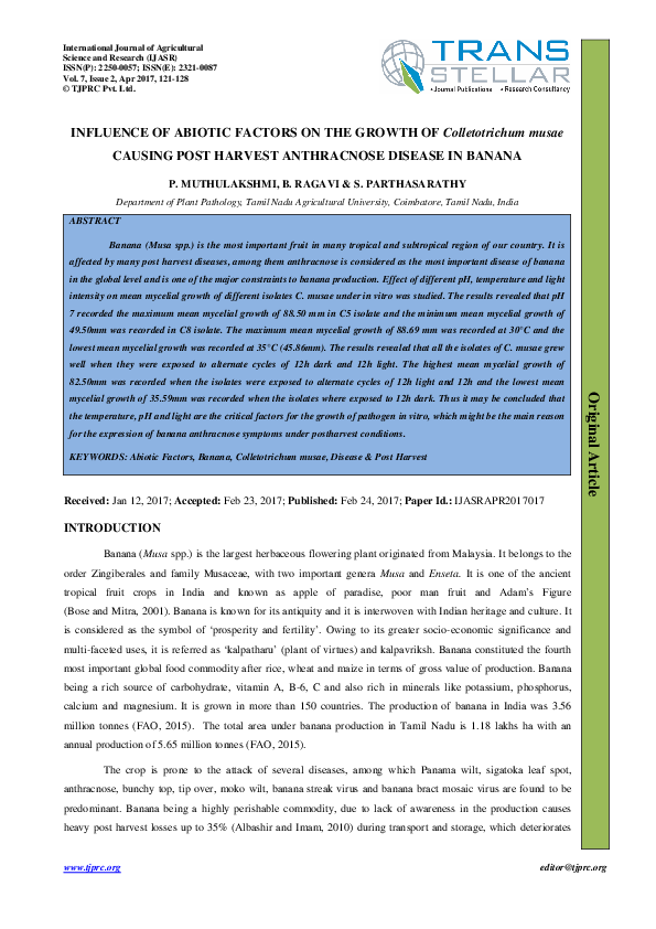 (PDF) INFLUENCE OF ABIOTIC FACTORS ON THE GROWTH OF Colletotrichum ...