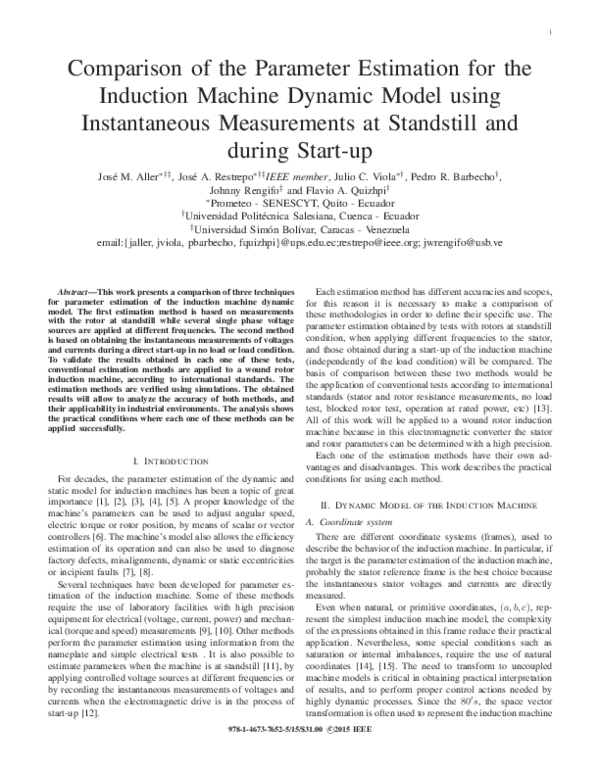 Pdf Comparison Of The Parameter Estimation For The Induction Machine Dynamic Model Using