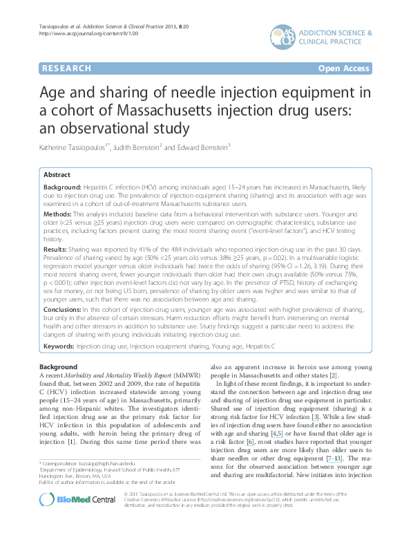 (PDF) Age and sharing of needle injection equipment in a cohort of ...