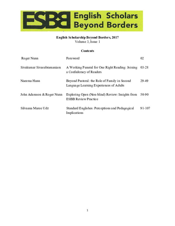 (PDF) English Scholarship Beyond Borders Volume 3, Issue 1.pdf | Roger ...