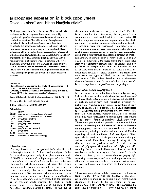 (PDF) Microphase separation in block copolymers