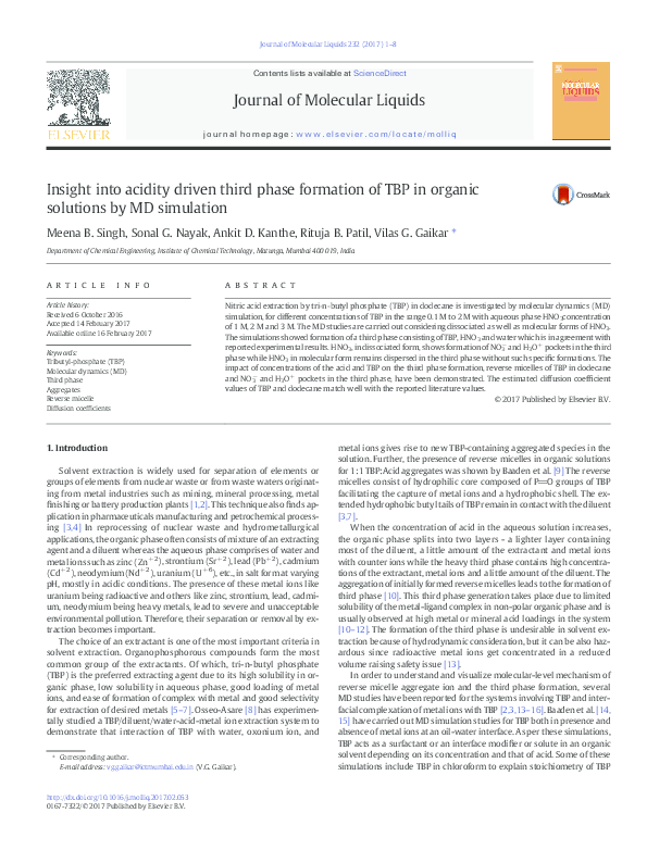 (PDF) Insight into acidity driven third phase formation of TBP in ...