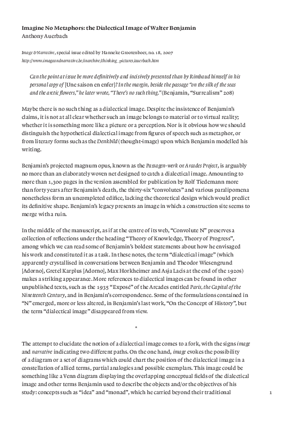 (PDF) Imagine no Metaphors: the Dialectical Image of Walter Benjamin