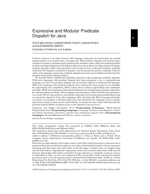 (PDF) Expressive and Modular Predicate Dispatch for Java