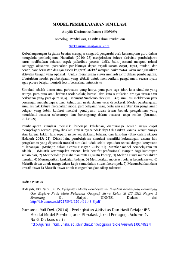 (DOC) MODEL PEMBELAJARAN SIMULASI