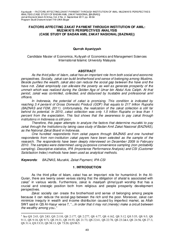 (PDF) FACTORS AFFECTING ZAKAT PAYMENT THROUGH INSTITUTION OF AMIL