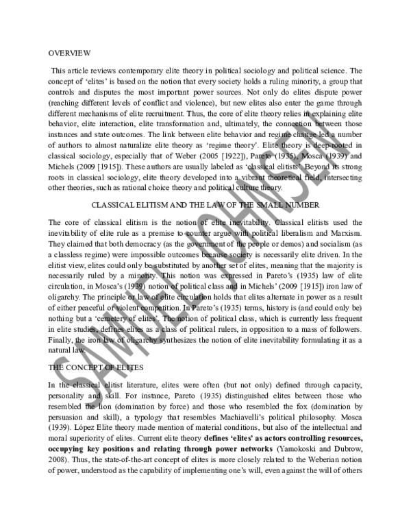 (DOC) OVERVIEW of elite theory by Oluwatoba Samuel