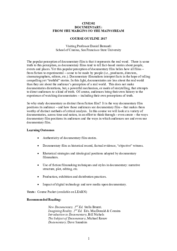 (PDF) Syllabus: "Documentary Film Studies"