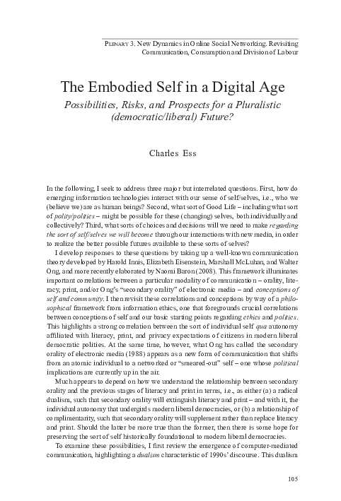 (PDF) The Embodied Self in a Digital Age