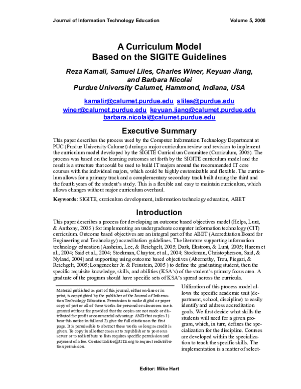 (PDF) A Curriculum Model Based on the SIGITE Guidelines