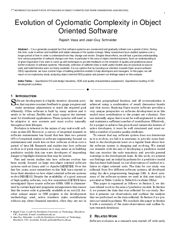 (PDF) Evolution of cyclomatic complexity in object oriented software