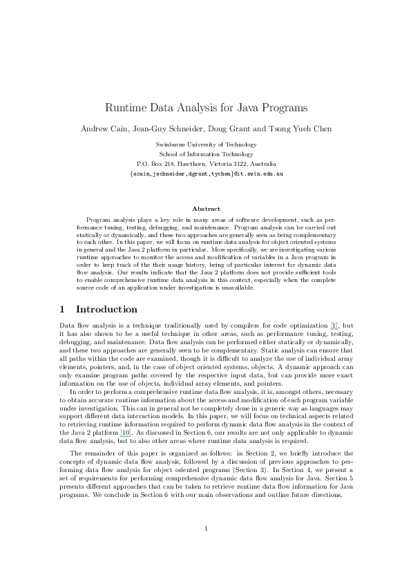 (PDF) Runtime data analysis for Java programs
