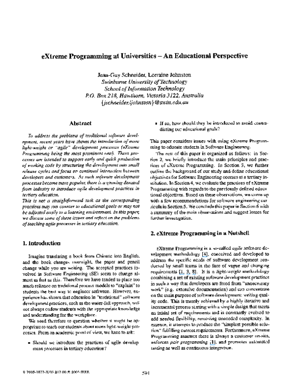 (PDF) eXtreme Programming at universities: an educational perspective