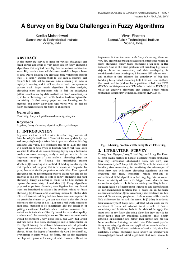 Pdf A Survey On Big Data Challenges In Fuzzy Algorithms