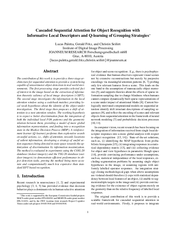 (PDF) Cascaded sequential attention for object recognition with informative local descriptors ...