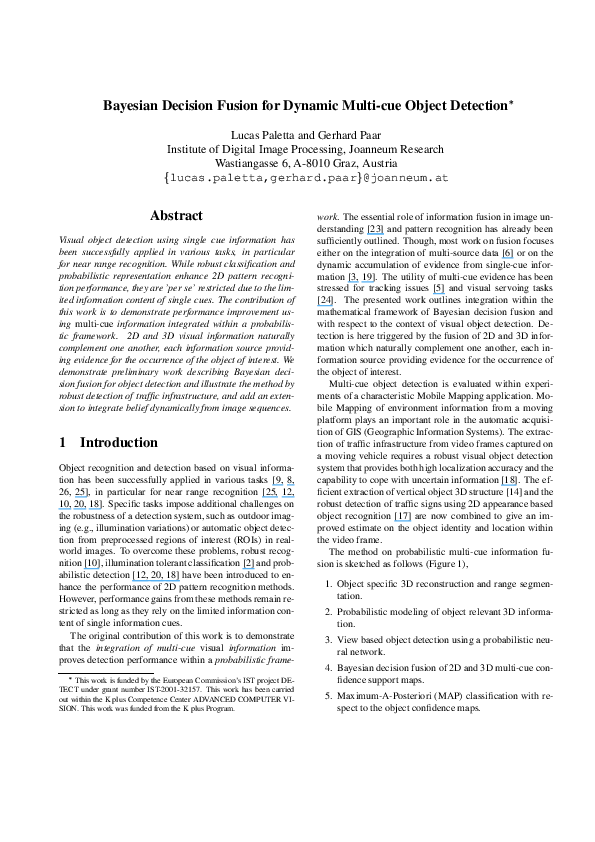 (PDF) Bayesian decision fusion for dynamic multi-cue object detection