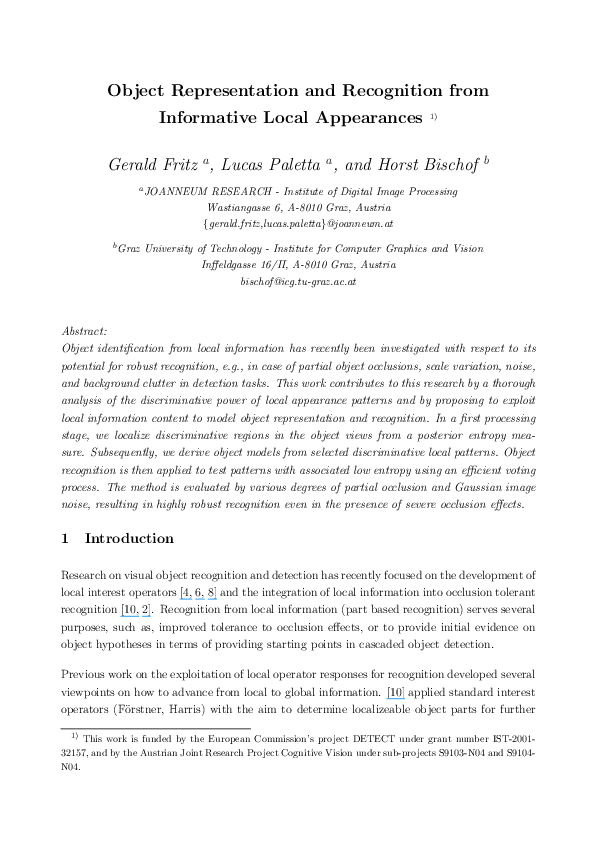 (PDF) Object Representation and Recognition from Informative Local Appearances 1)