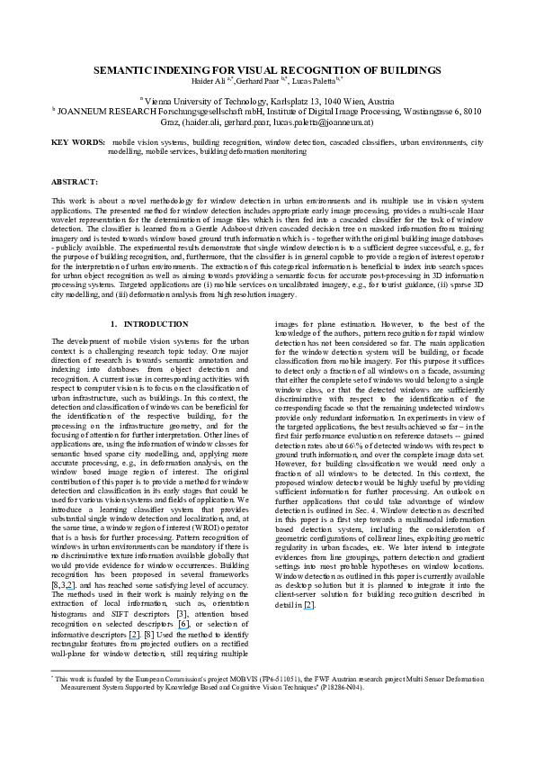 (PDF) Semantic Indexing for Visual Recognition of Buildings | Lucas Paletta - Academia.edu