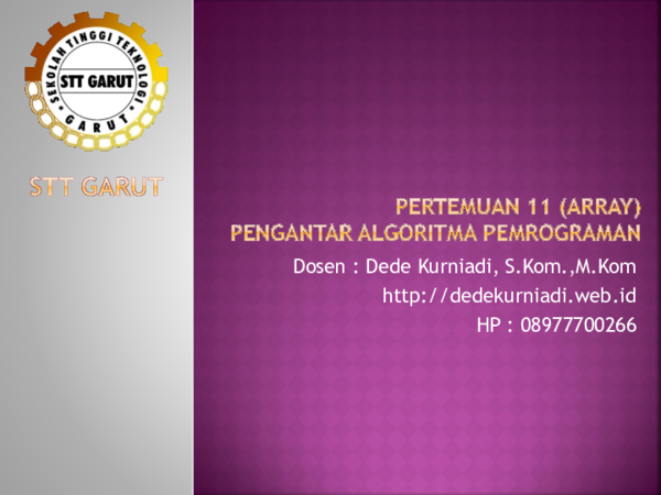 (PDF) Algoritma Pemrograman 9 (Array/Larik)