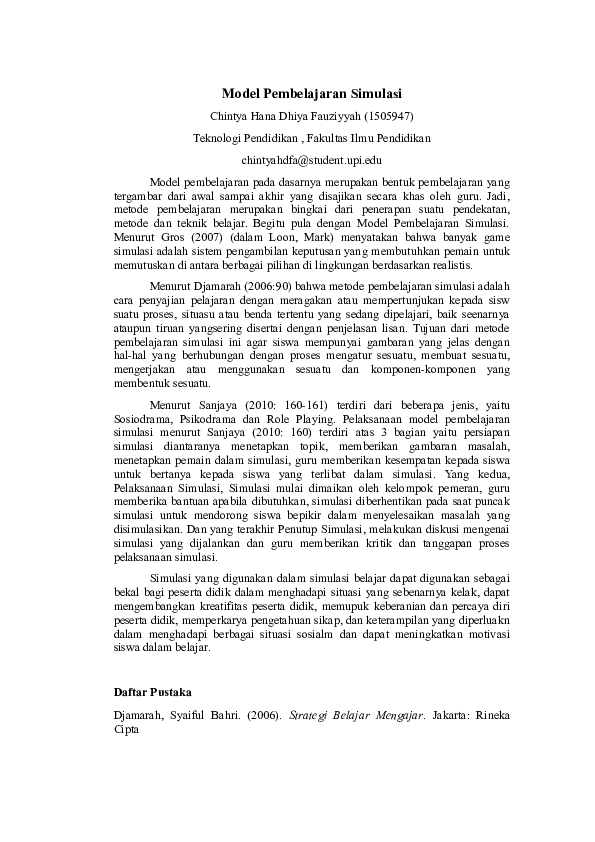 (DOC) Model Pembelajaran Simulasi