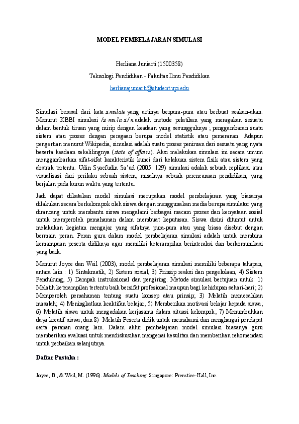 (DOC) MODEL PEMBELAJARAN SIMULASI