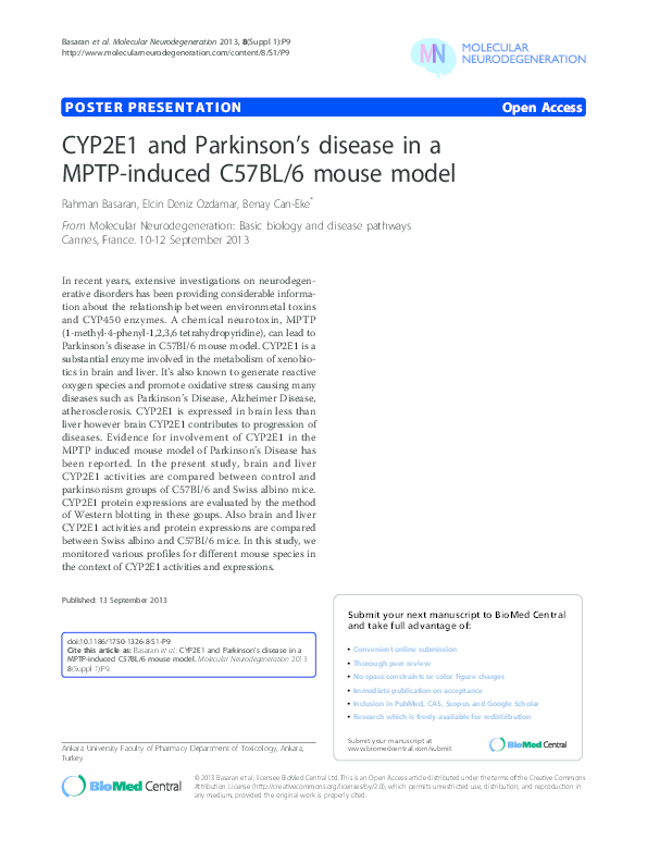 (PDF) CYP2E1 and Parkinson’s disease in a MPTP-induced C57BL/6 mouse model