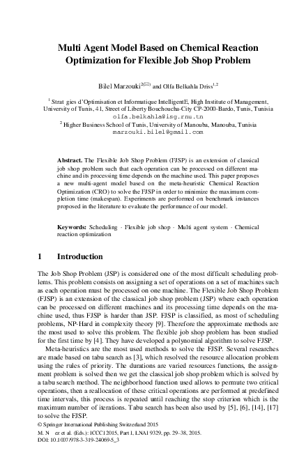 (PDF) Multi Agent Model Based on Chemical Reaction Optimization for Flexible Job Shop Problem
