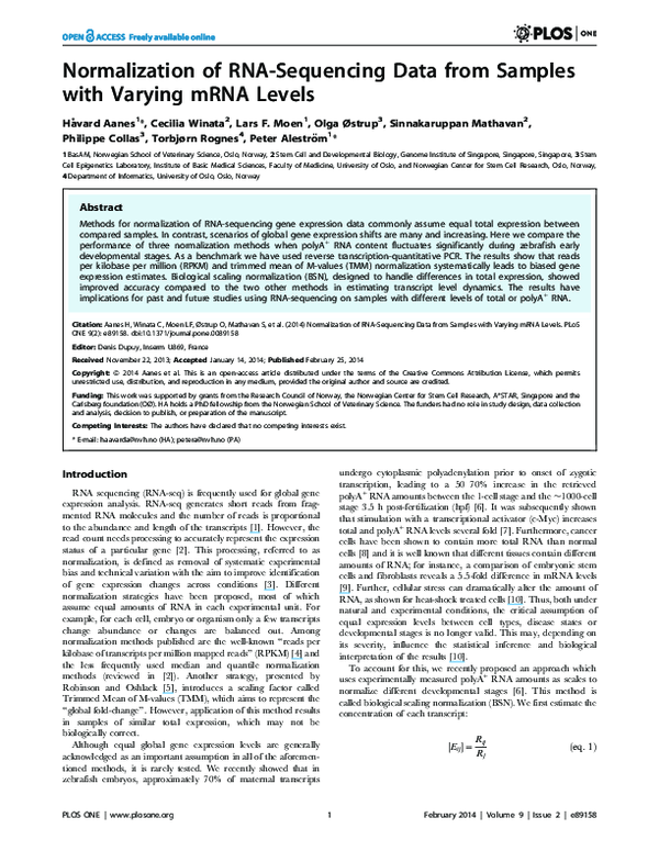 (PDF) Normalization of RNA-Sequencing Data from Samples with Varying ...