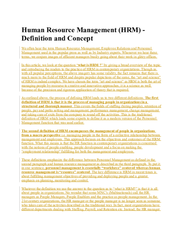 (DOC) Human Resource Management (HRM) - Definition and Concept