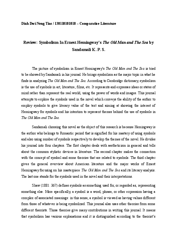 (DOC) Review: Symbolism In Ernest Hemingway's The Old Man and The Sea ...