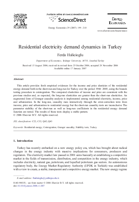 (PDF) Residential electricity demand dynamics in Turkey