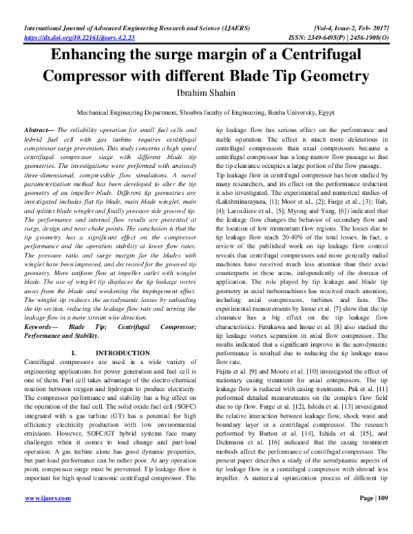 (PDF) Enhancing the surge margin of a Centrifugal Compressor with different Blade Tip Geometry