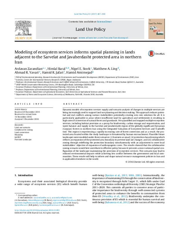 (PDF) Modeling of ecosystem services informs spatial planning in lands ...